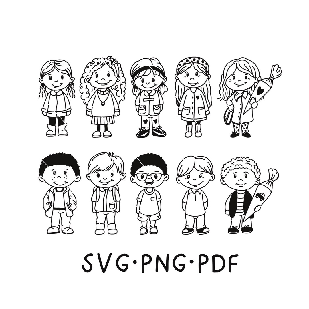 Mädchen SVG, Schulkinder Plotterdatei, Junge Plotterdatei, Schulanfänger, Plotten, Einschulung ...