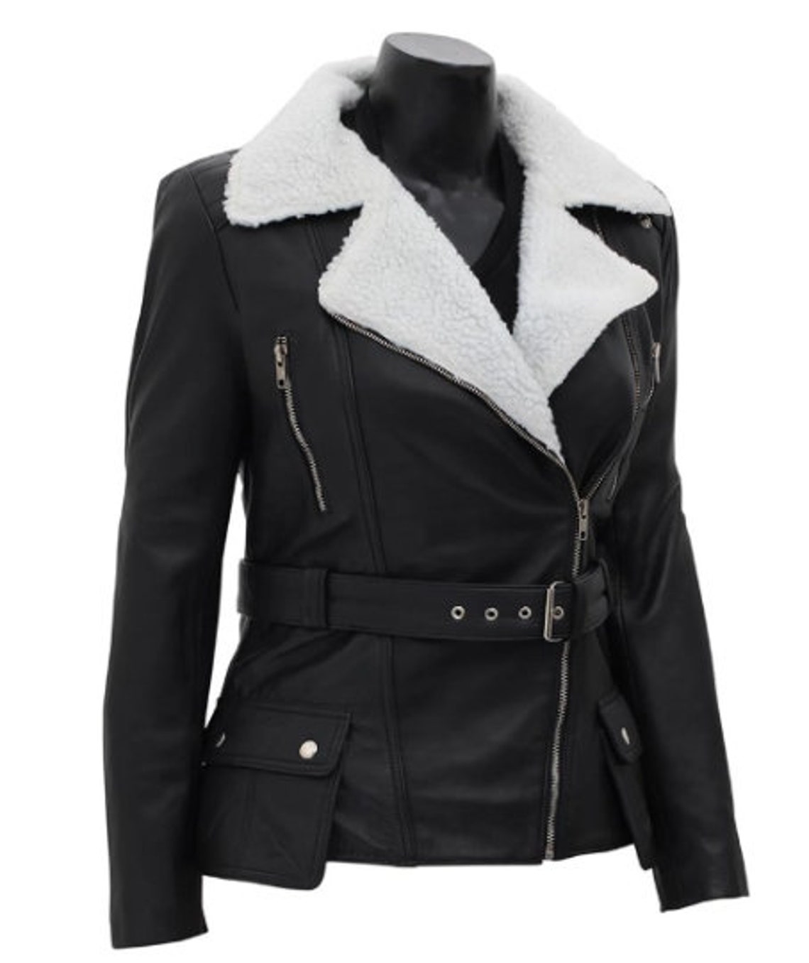 Women's Shearling Leather Jacket Black/ Vintage Fur Jacket Lined With ...