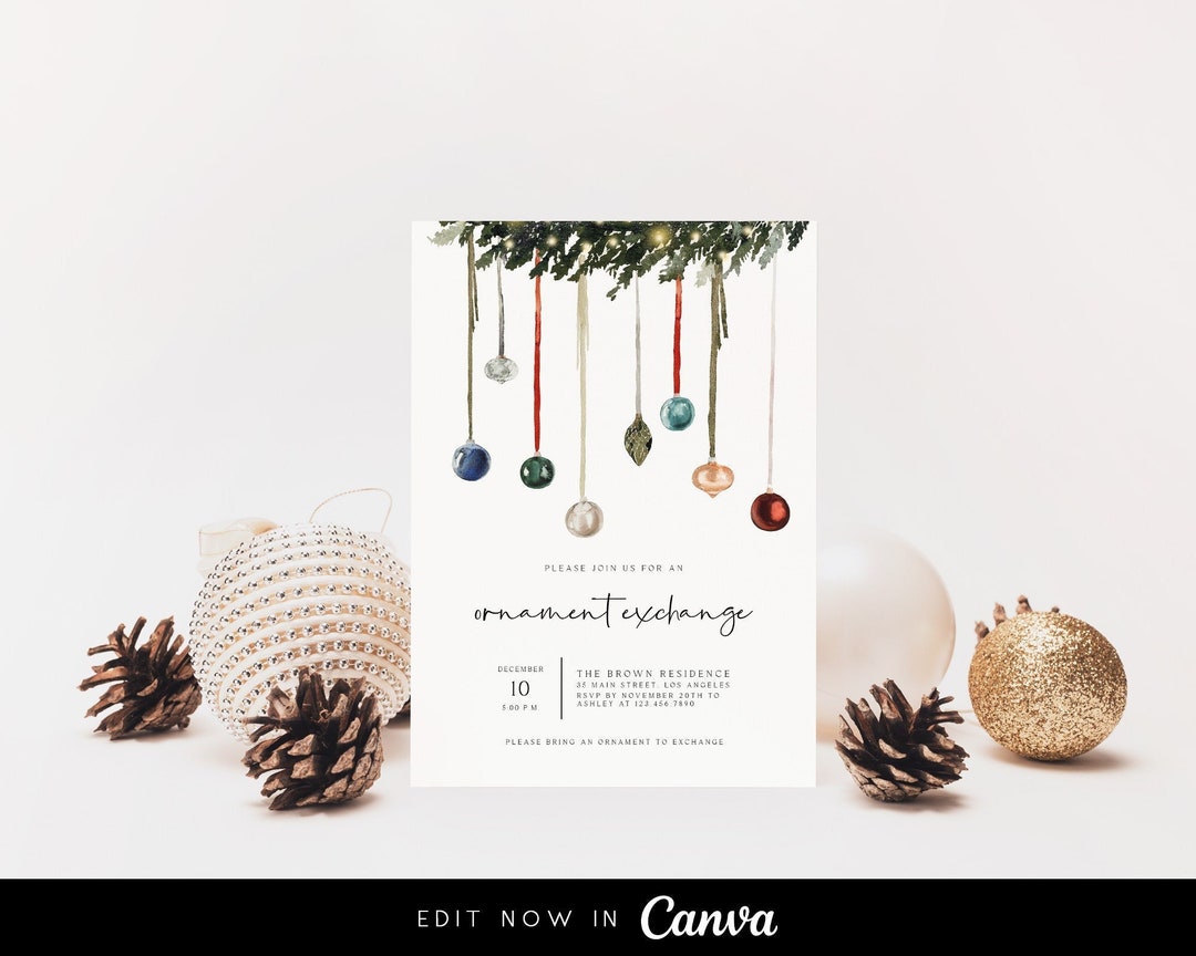 Ornament Exchange Party Invitation, Editable Christmas Party Invitation ...