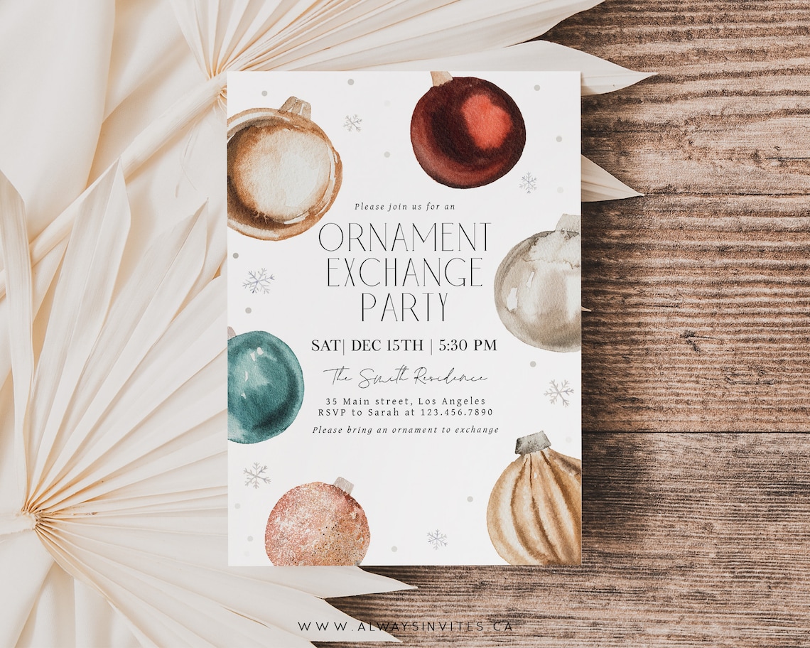 Ornament Exchange Party Invitation, Editable Christmas Party Invitation ...