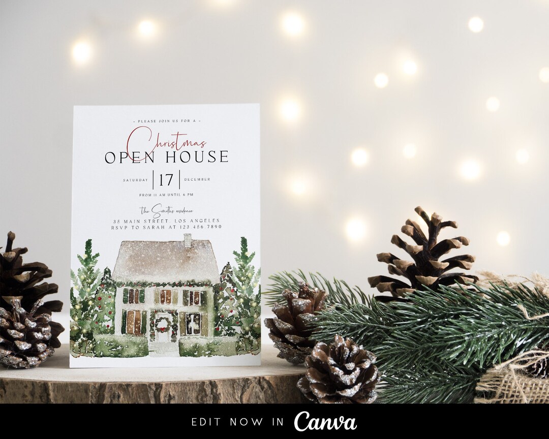 Christmas Open House Party Invitation, Editable Christmas Party Invite ...