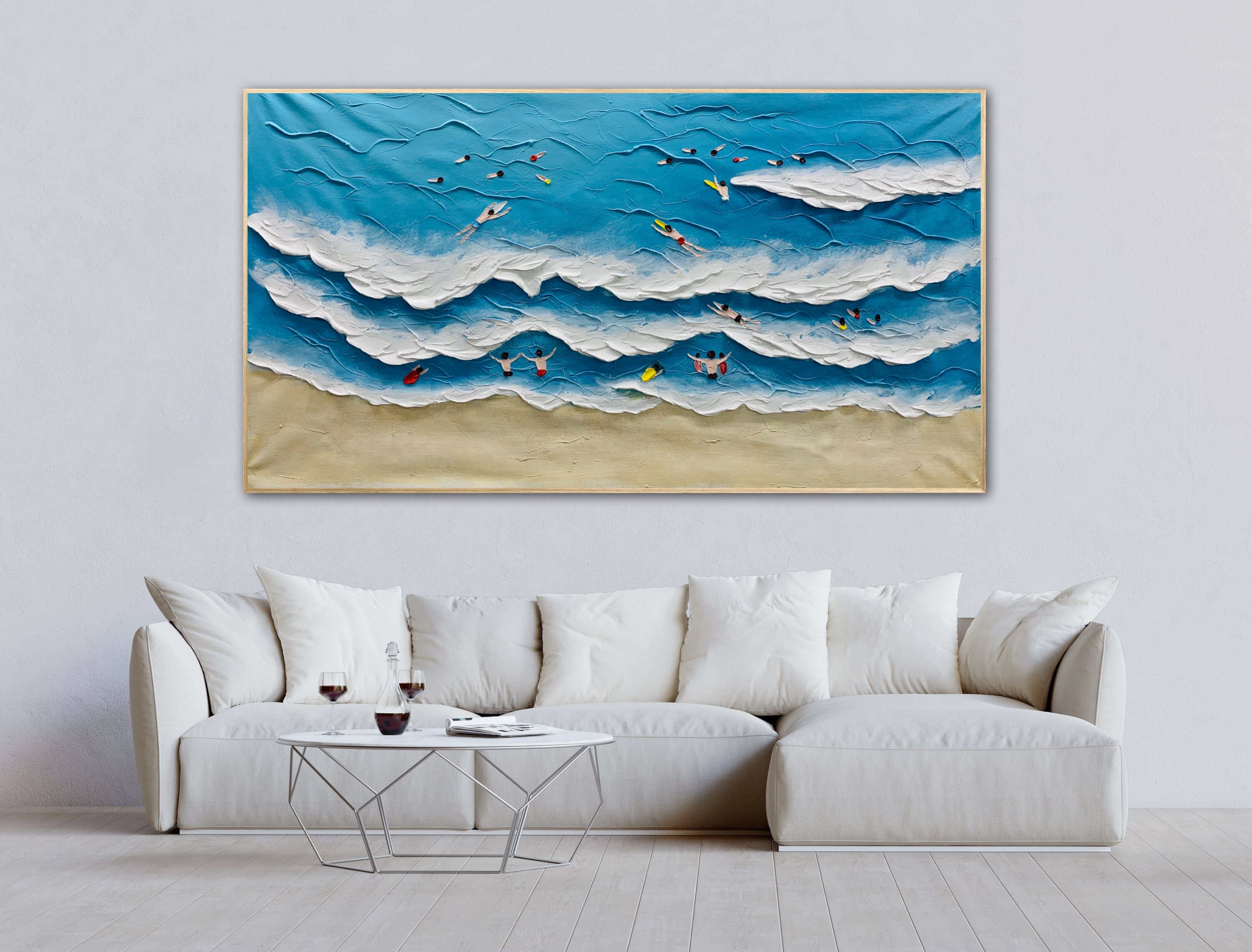 Landscape Family Beach Day: Beach Joy Waves Coastal Abstract - Etsy