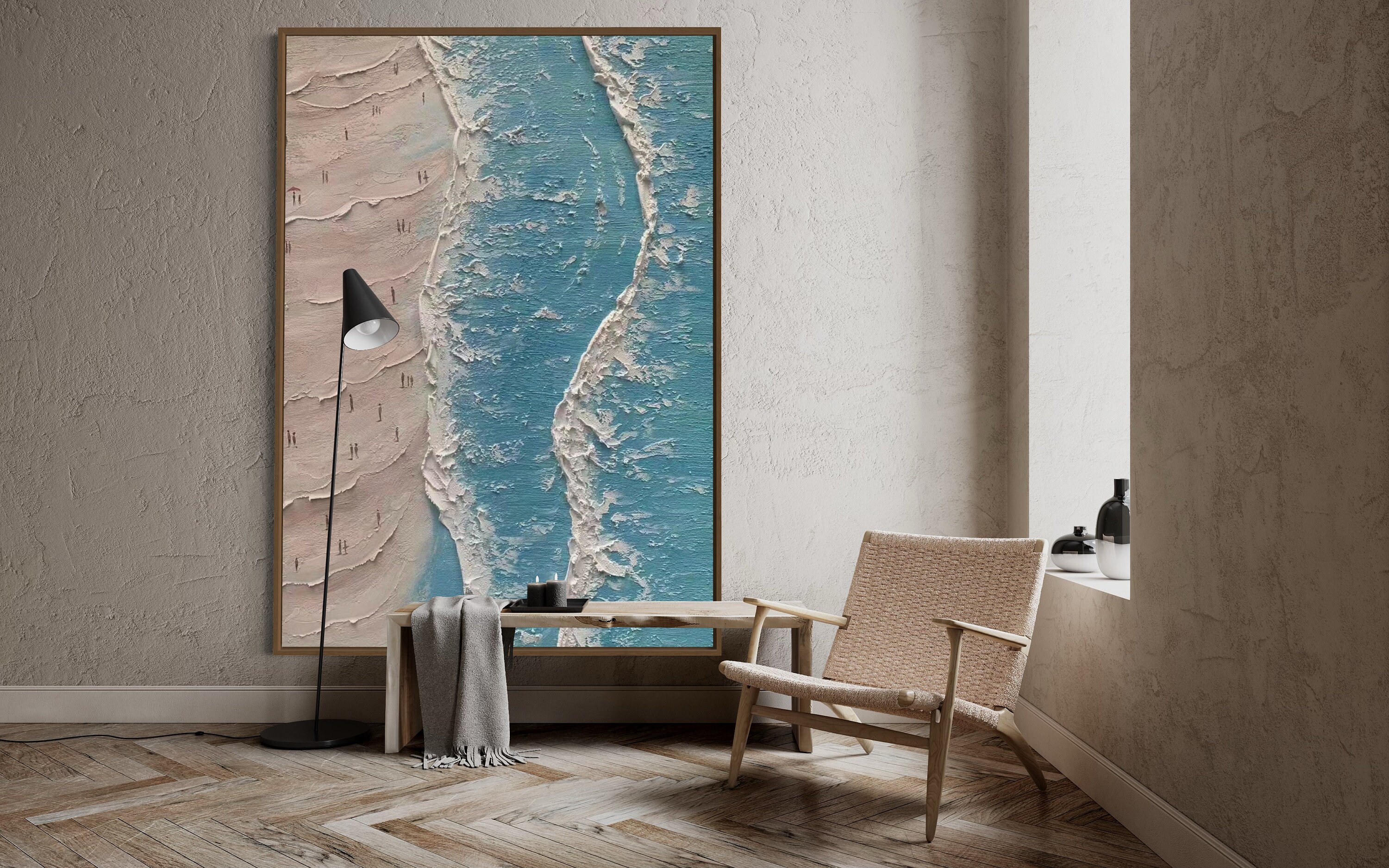 Zoomed Out Beach With Waves, Minimalism Overhead View Original Extra ...