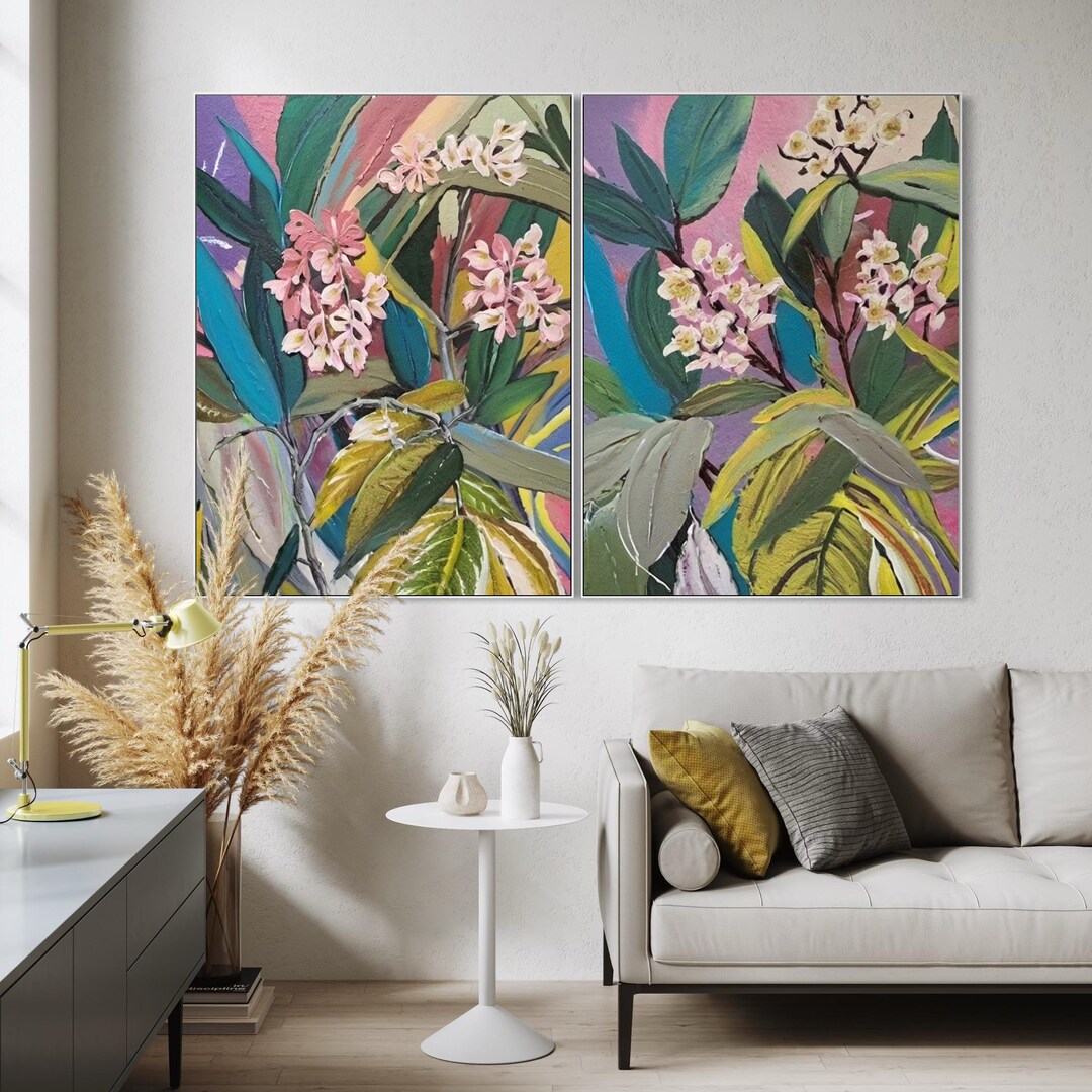Bold Tropical Flower Art Set, 2 Piece Abstract Botanical Canvas ...