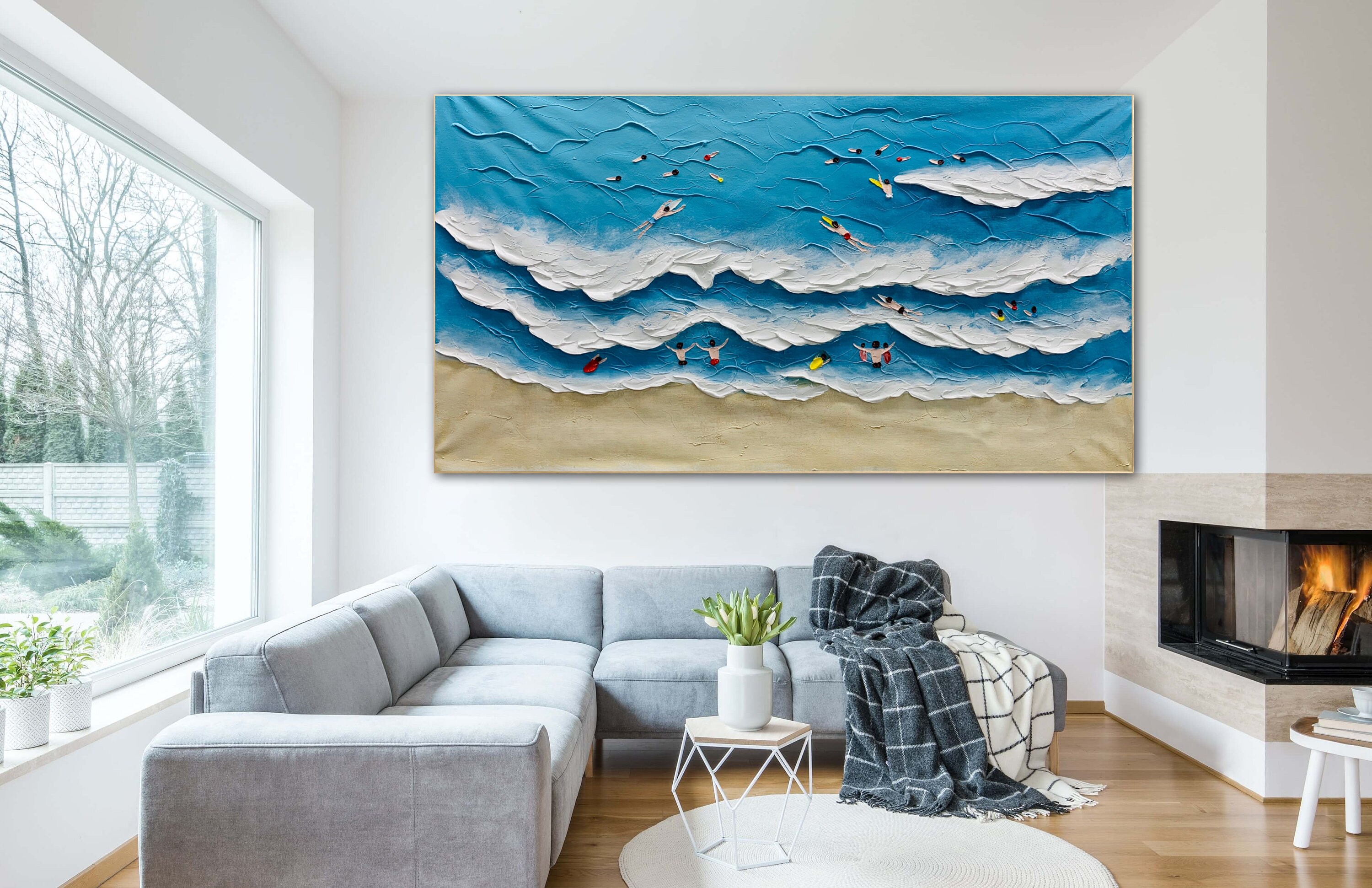 Landscape Family Beach Day: Beach Joy Waves Coastal Abstract - Etsy