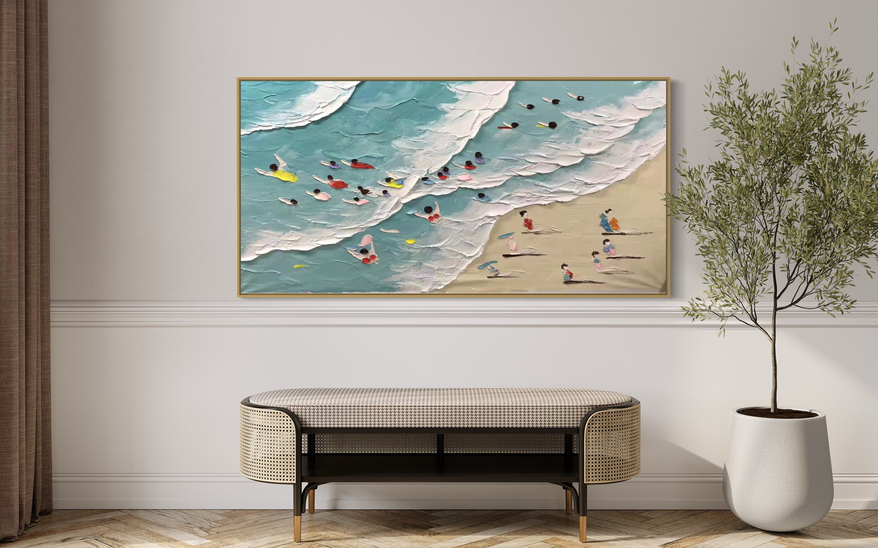 Family Beach Day From Overhead View, Modern Abstract Art, Oversized ...