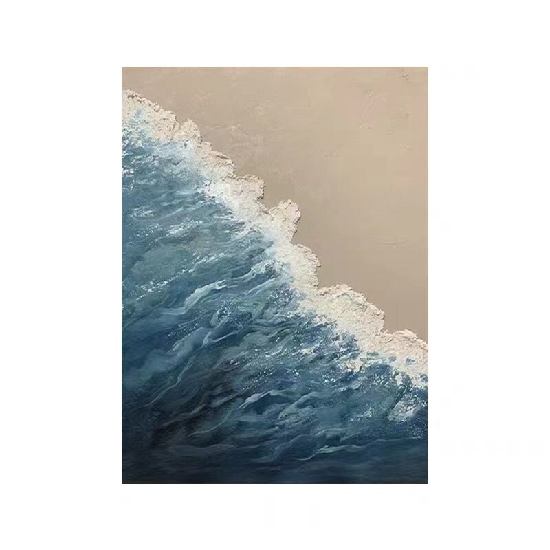 Dark Blue Ocean Beige Sand Art Textured Minimalism Original Extra Large ...