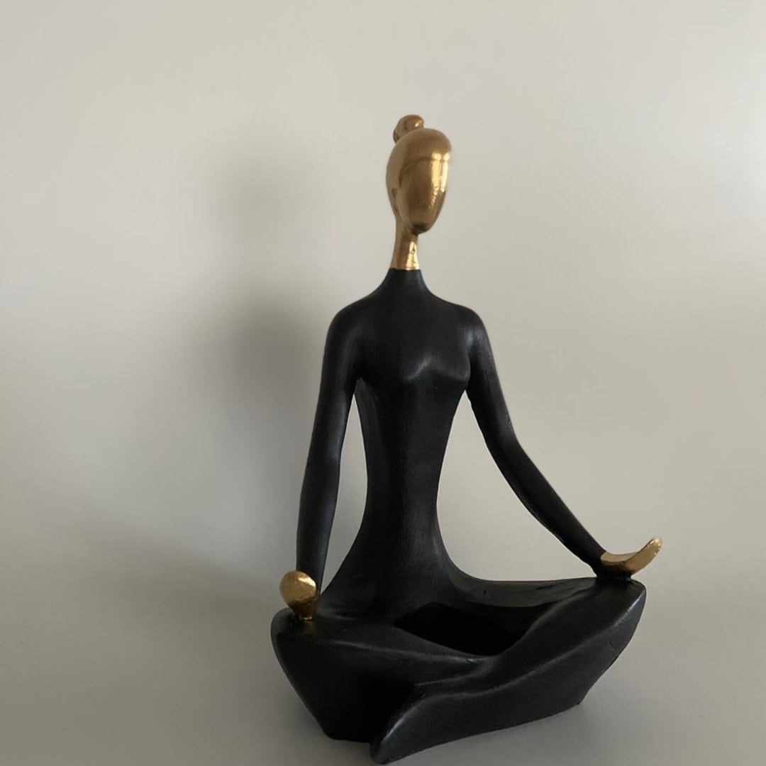 Black With Gold Detail Yoga Pose Statue Tealight Candle Holder, Woman ...