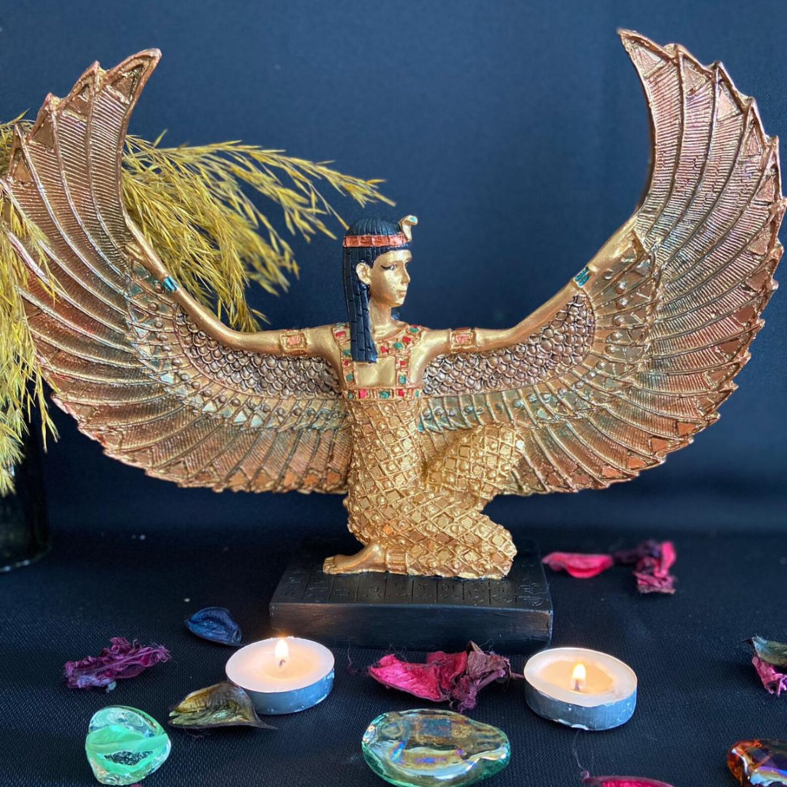 Gold Egyptian Goddess Maat Open Wings Statue Ancient Colorful - Etsy