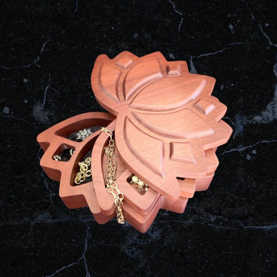 Wooden Lotus Flower Design Jewelry Box Luxury Jewelry - Etsy