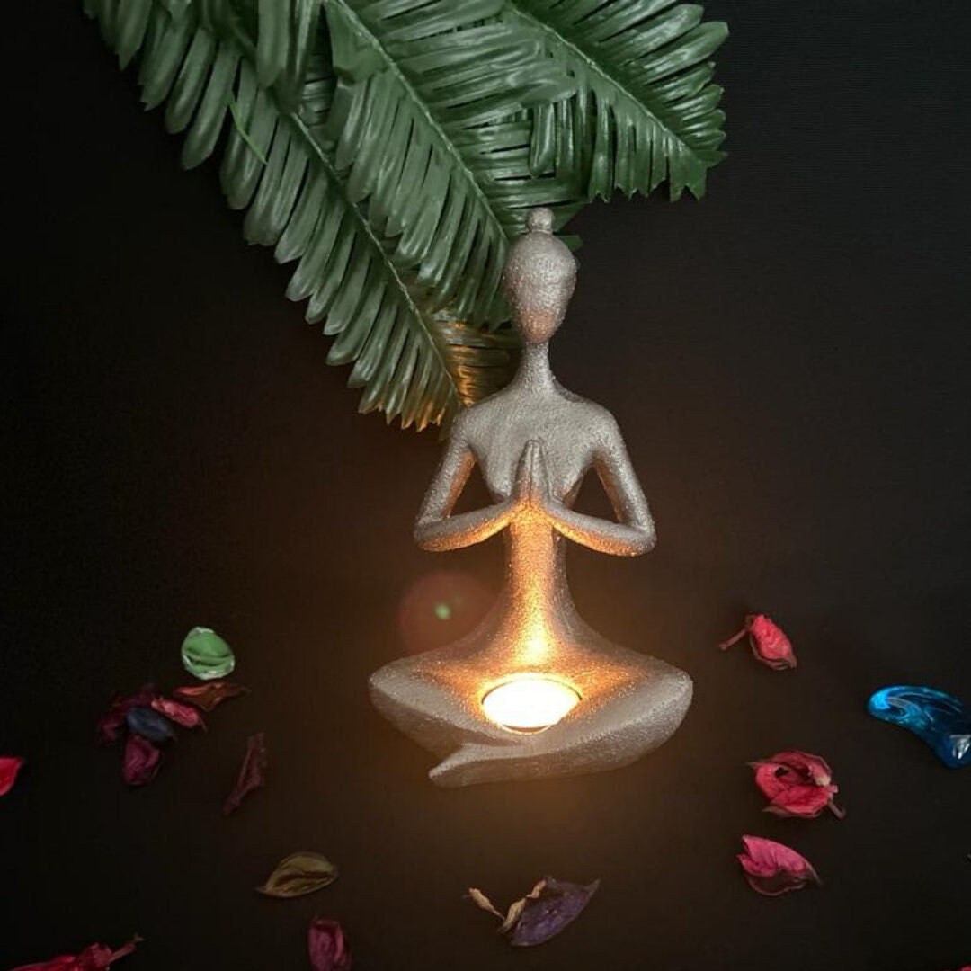 Silver Yoga Pose Statue Tealight Candle Holder, Woman Yoga Figurine ...