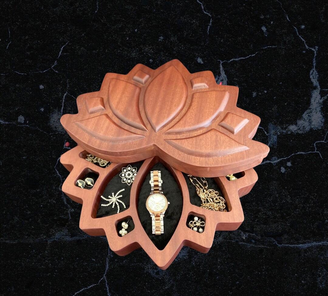 Wooden Lotus Flower Design Jewelry Box Luxury Jewelry - Etsy