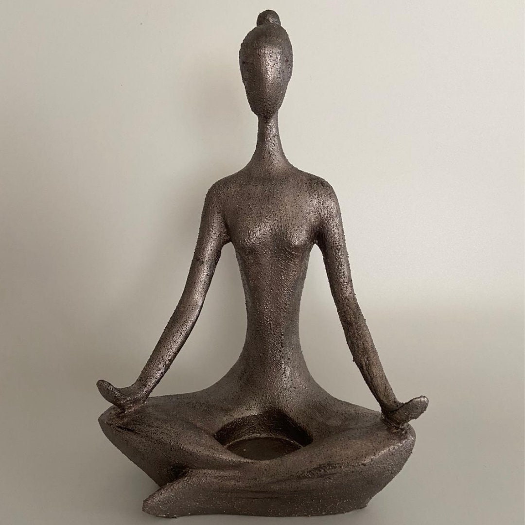Silver Yoga Pose Statue Tealight Candle Holder, Woman Yoga Figurine ...