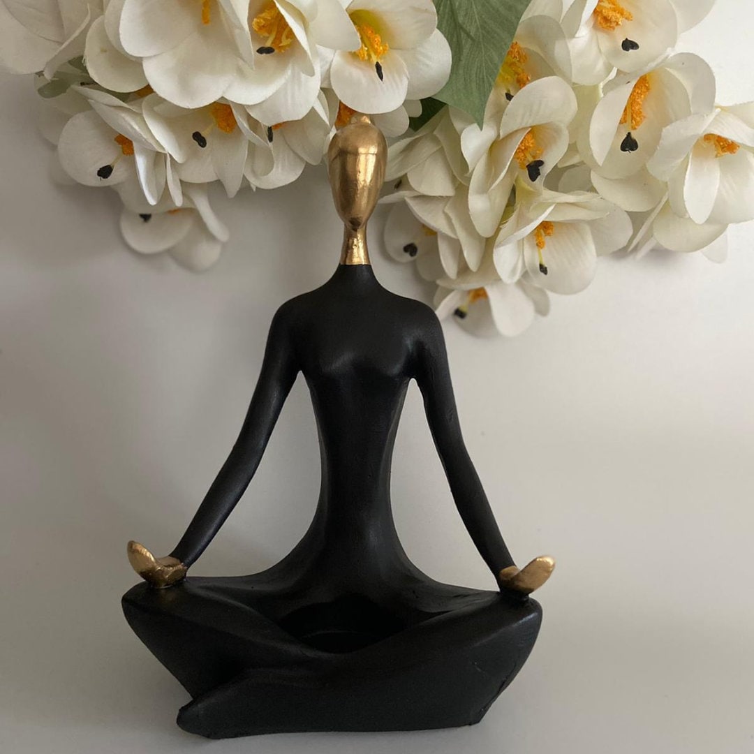 Black With Gold Detail Yoga Pose Statue Tealight Candle Holder, Woman ...