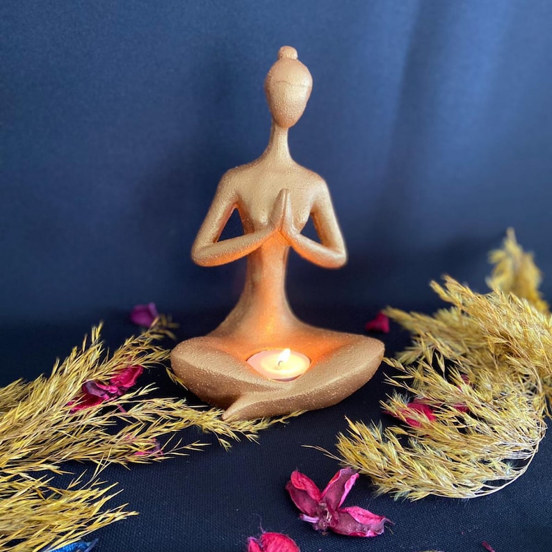 Gold Yoga Pose Statue, Woman Yoga Figurine, Modern Yoga Sculpture ...