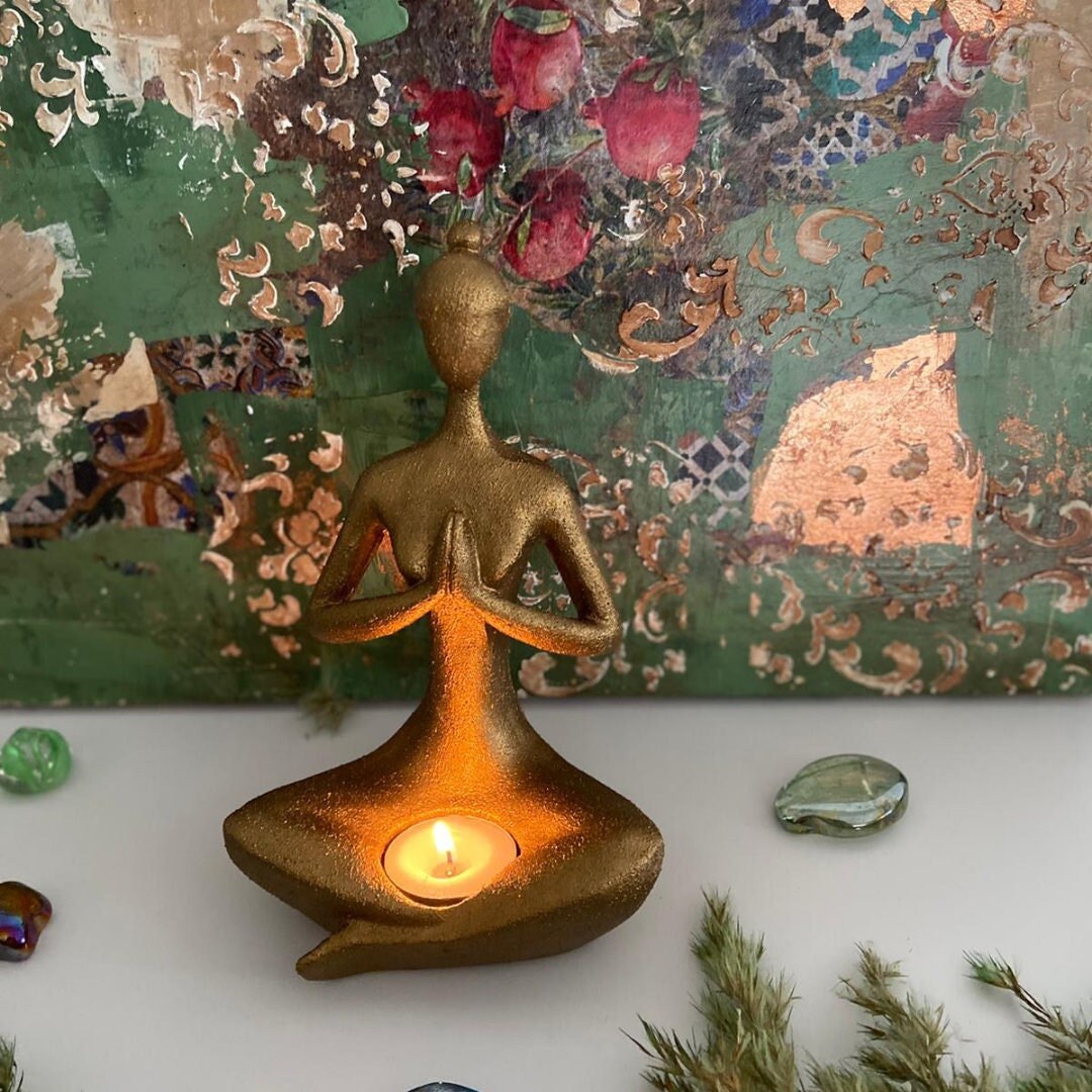 Antique Gold Yoga Pose Statue, Woman Yoga Figurine, Modern Yoga ...