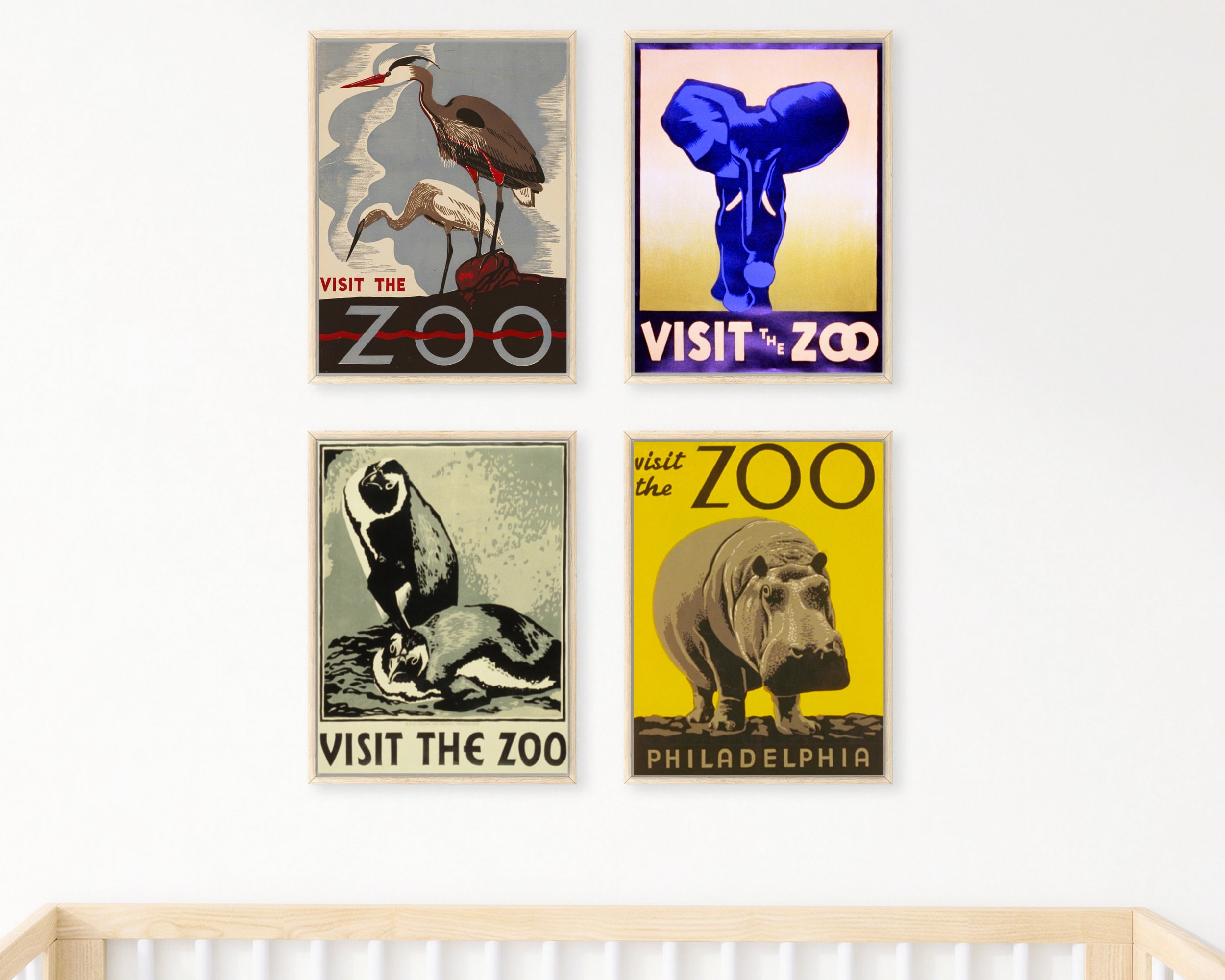 Set of 4 Vintage "visit the Zoo" Prints | Mid Century Mod Wall Art | Hi ...