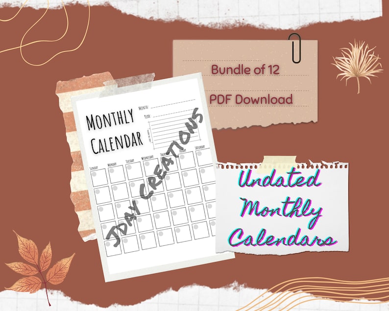 Undated Monthly Calendar Printable (PDF Download) - Etsy
