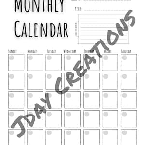 Undated Monthly Calendar Printable (PDF Download) - Etsy
