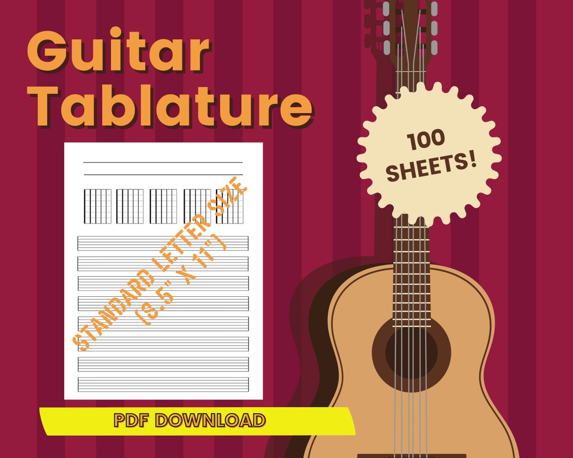 Blank Guitar Tabs 100 Sheets (PDF Download) - Etsy
