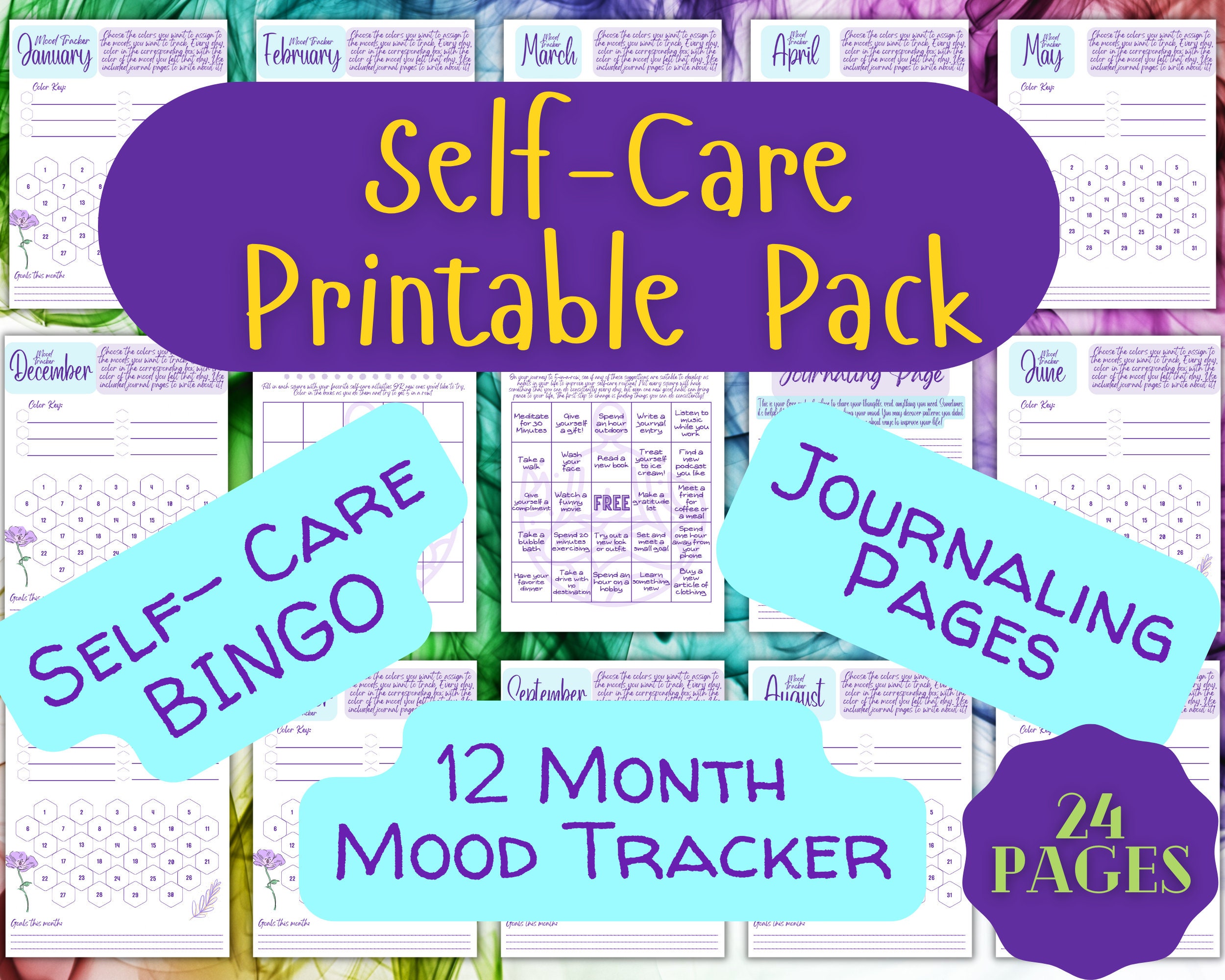 Self-care Printable Pack | Mood Tracker and Self-care Bingo PLUS ...