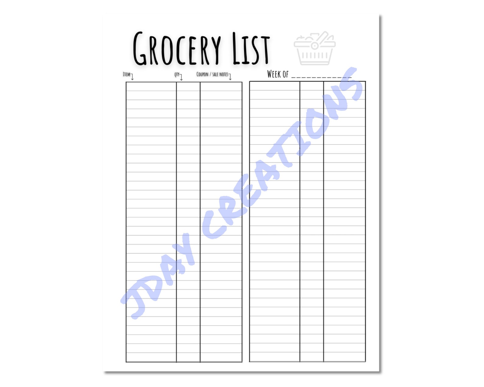 Printable Grocery List and Meal Planner (PDF Download) - Etsy