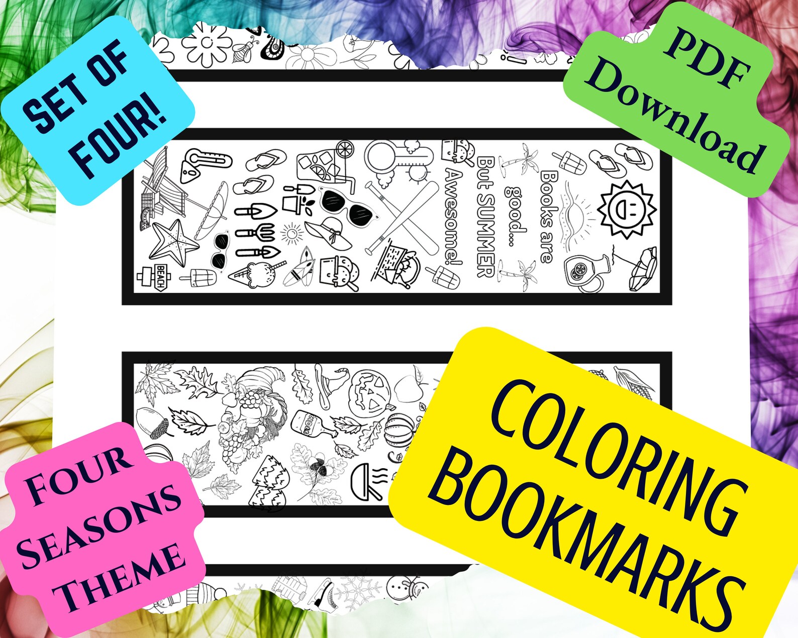 Coloring Bookmarks Printable for Kids | 4 Seasons Theme | PDF Download ...