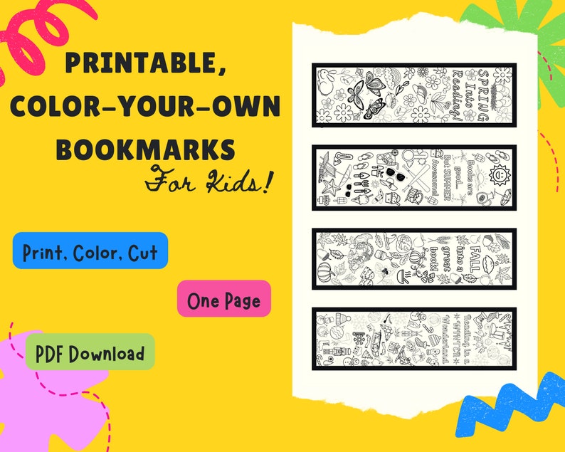 Coloring Bookmarks Printable for Kids | 4 Seasons Theme | PDF Download ...