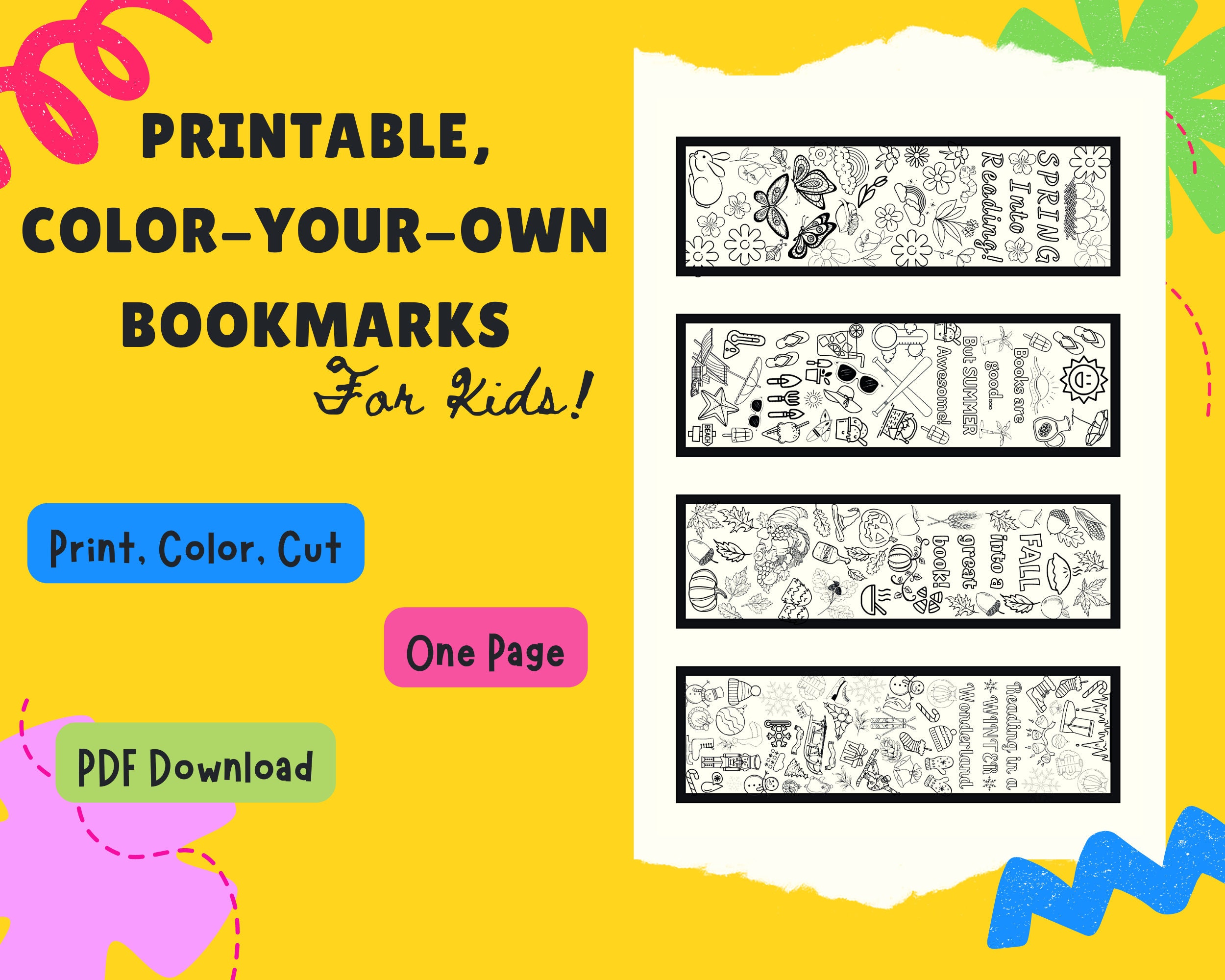 Coloring Bookmarks Printable for Kids 4 Seasons Theme PDF Download - Etsy