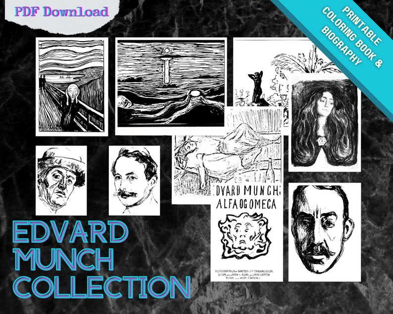 Printable Coloring Book Edvard Munch Collection PLUS Short Biography ...