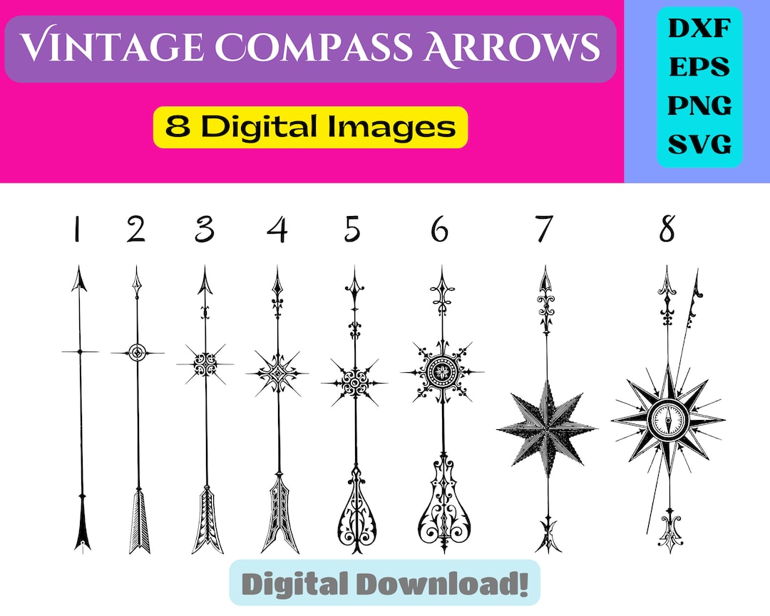 Vintage Compass Arrows | Dxf Eps Png Svg | 8 Images | Digital Image ...