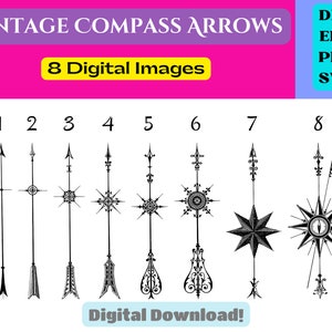 Vintage Compass Arrows | Dxf Eps Png Svg | 8 Images | Digital Image ...