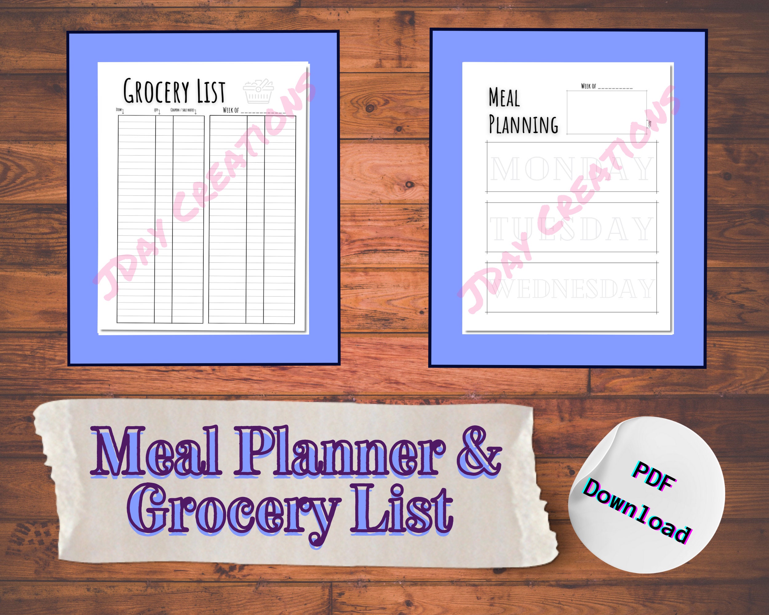 Printable Grocery List and Meal Planner (PDF Download) - Etsy