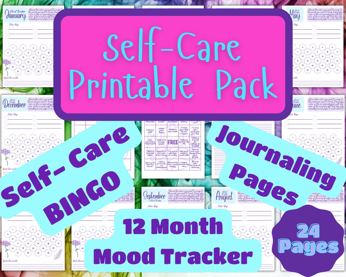 Self-care Printable Pack Mood Tracker and Self-care Bingo | Etsy