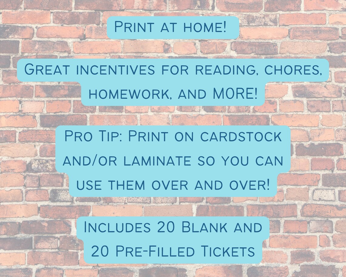 Reward Tickets Printable for Kids! | Reading, Chore Incentive | Blank ...
