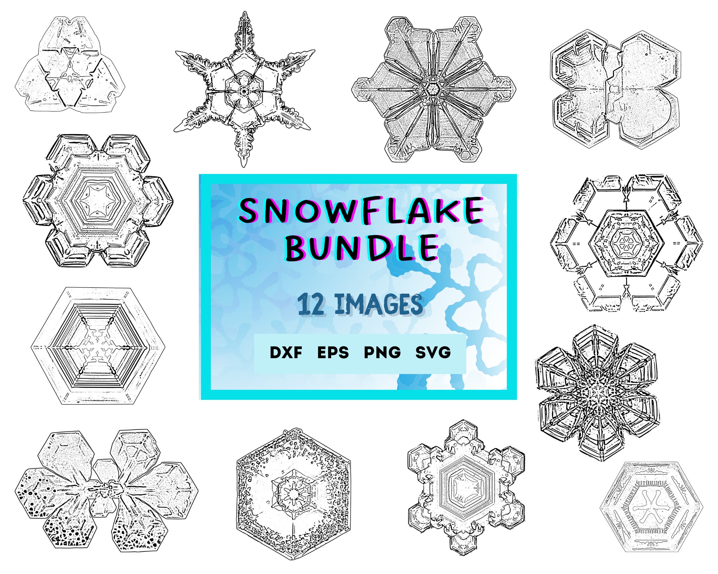 Snowflake 12 Digital Image Bundle Dxf Eps Png Svg - Etsy
