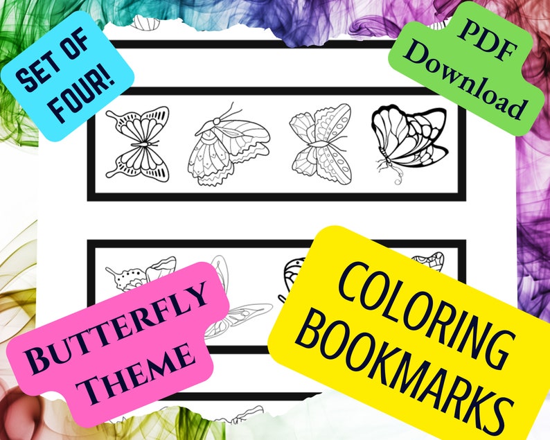 Coloring Bookmarks PDF Download | Butterflies | Set of Four - Etsy