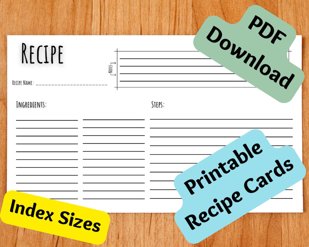 Printable Recipe Cards | Index Sizes | 3x5 4x6 5x8 | PDF Download - Etsy