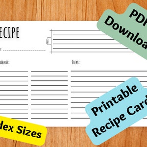 Printable Recipe Cards | Index Sizes | 3x5 4x6 5x8 | PDF Download - Etsy