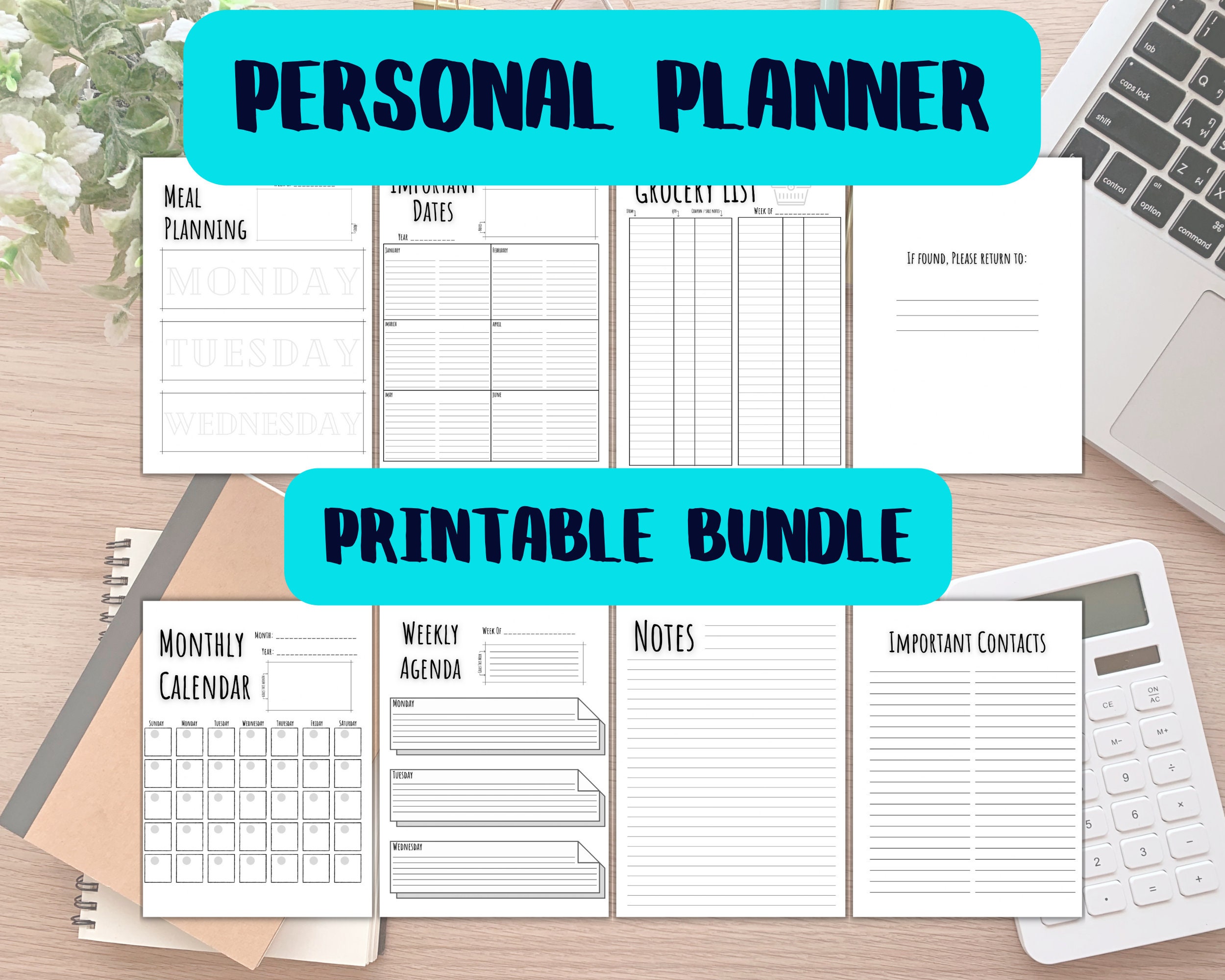 Printable Personal Planner Bundle | EVERYTHING UNDATED | PDF Download ...