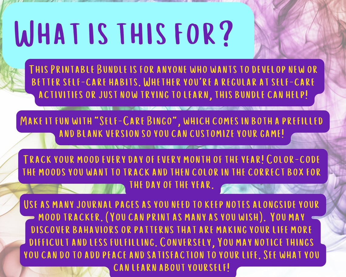 Self-care Printable Pack | Mood Tracker and Self-care Bingo PLUS ...