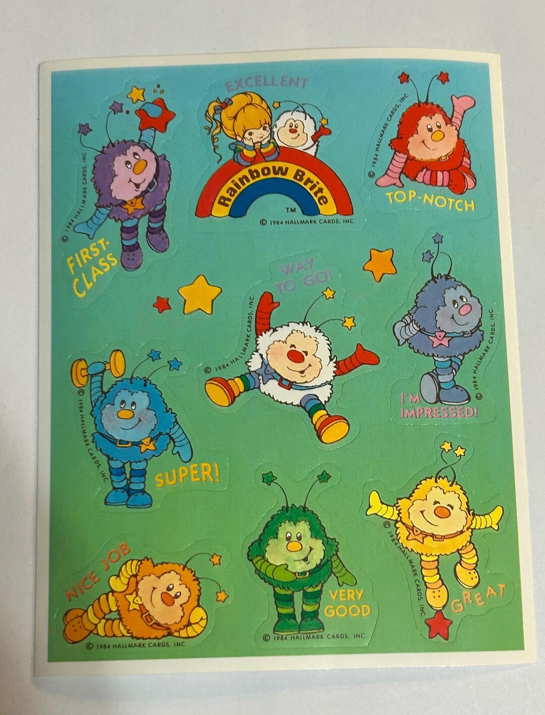 Vintage Rainbow Brite SPRITES Sticker Sheet 80s 1984 Green Blue Ombre ...