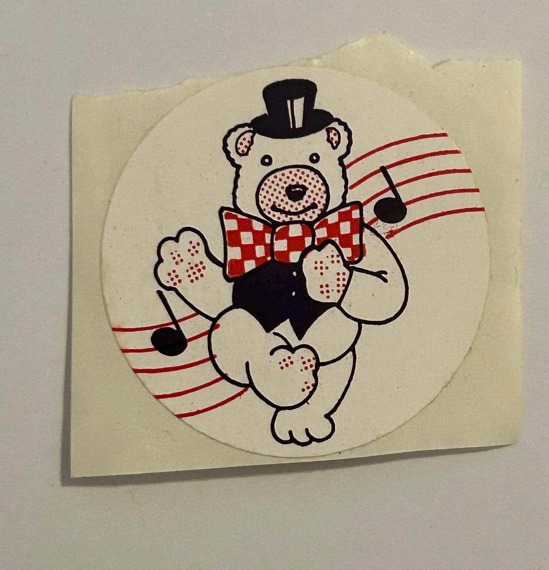 Vintage 80s Dancing Bear Sticker Mod Red White Black Bow Tie Top Hat ...