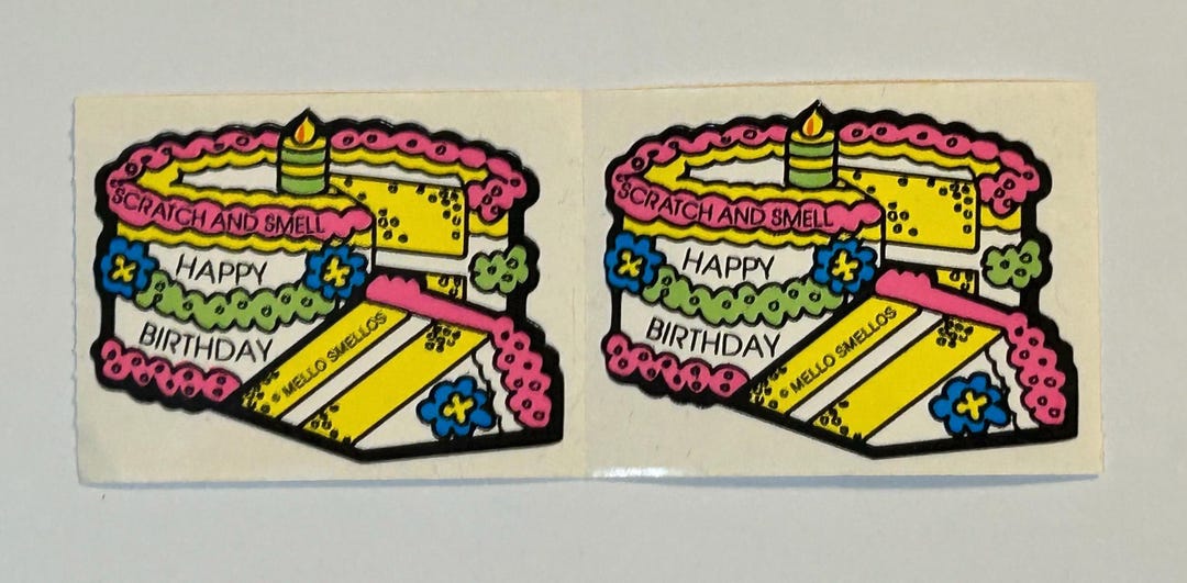 Vintage Mello Smello Happy Birthday Cake Scratch and Sniff Stickers ...