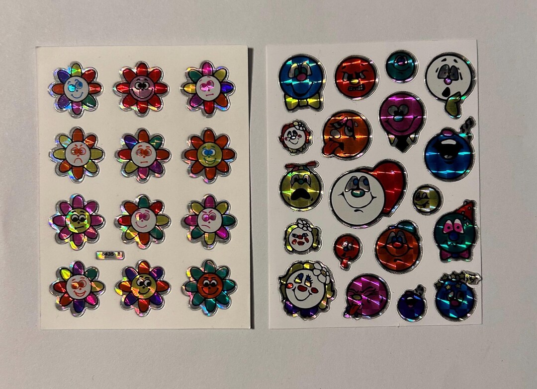 Vintage Vending Machine Smiley Face Prism Sticker Lot 80s Flower Faces ...