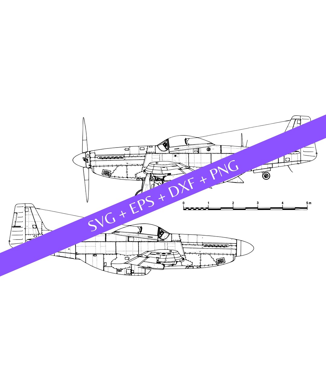 P51 Mustang Vintage World War 2 Plane Airplane WW2 SVG Clip Art Graphic ...