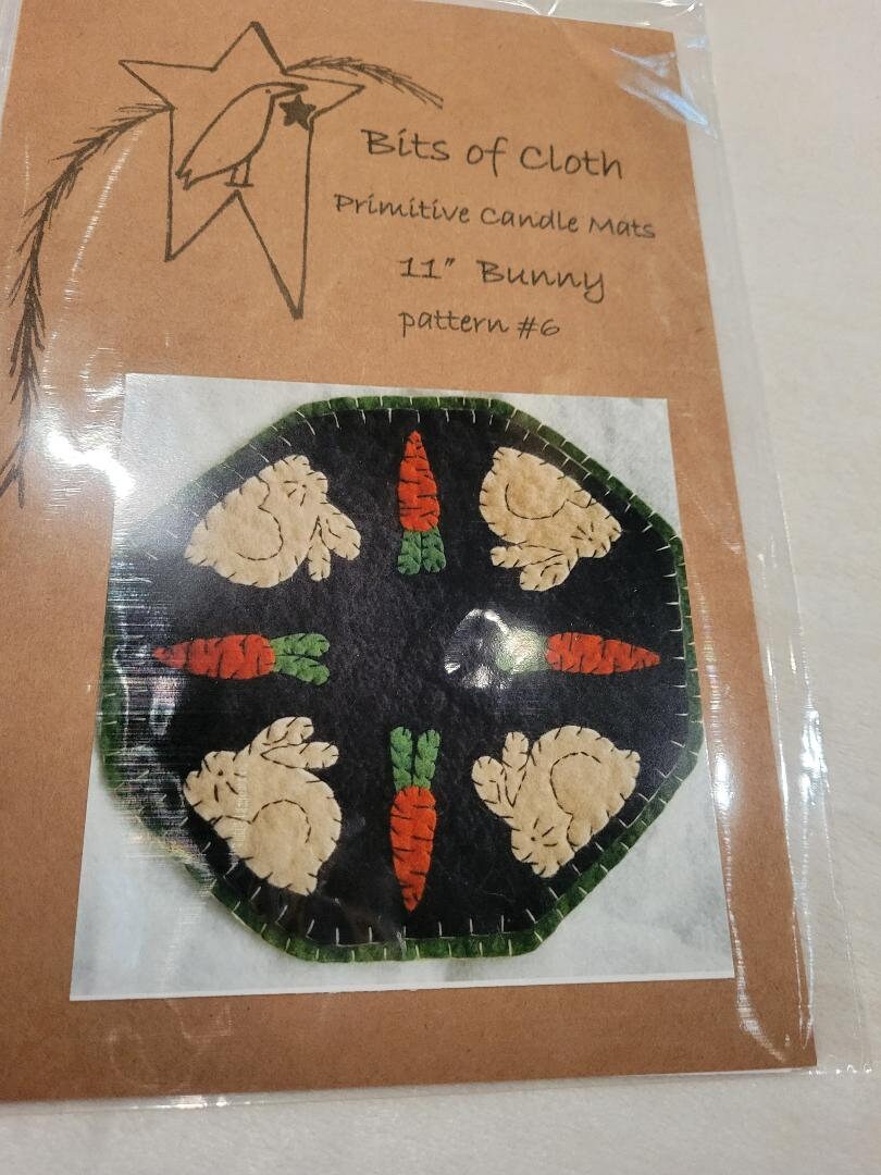 Sewing PATTERN Primitive Candle Mat Pattern Bunny 11 Craft Supplies ...