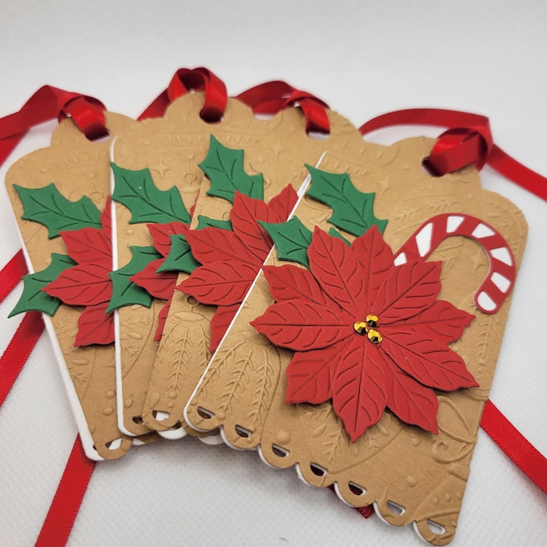 Gift Tag Set, Handmade Gift Tags, to Froms, Poinsettia Tags, Candy Cane ...