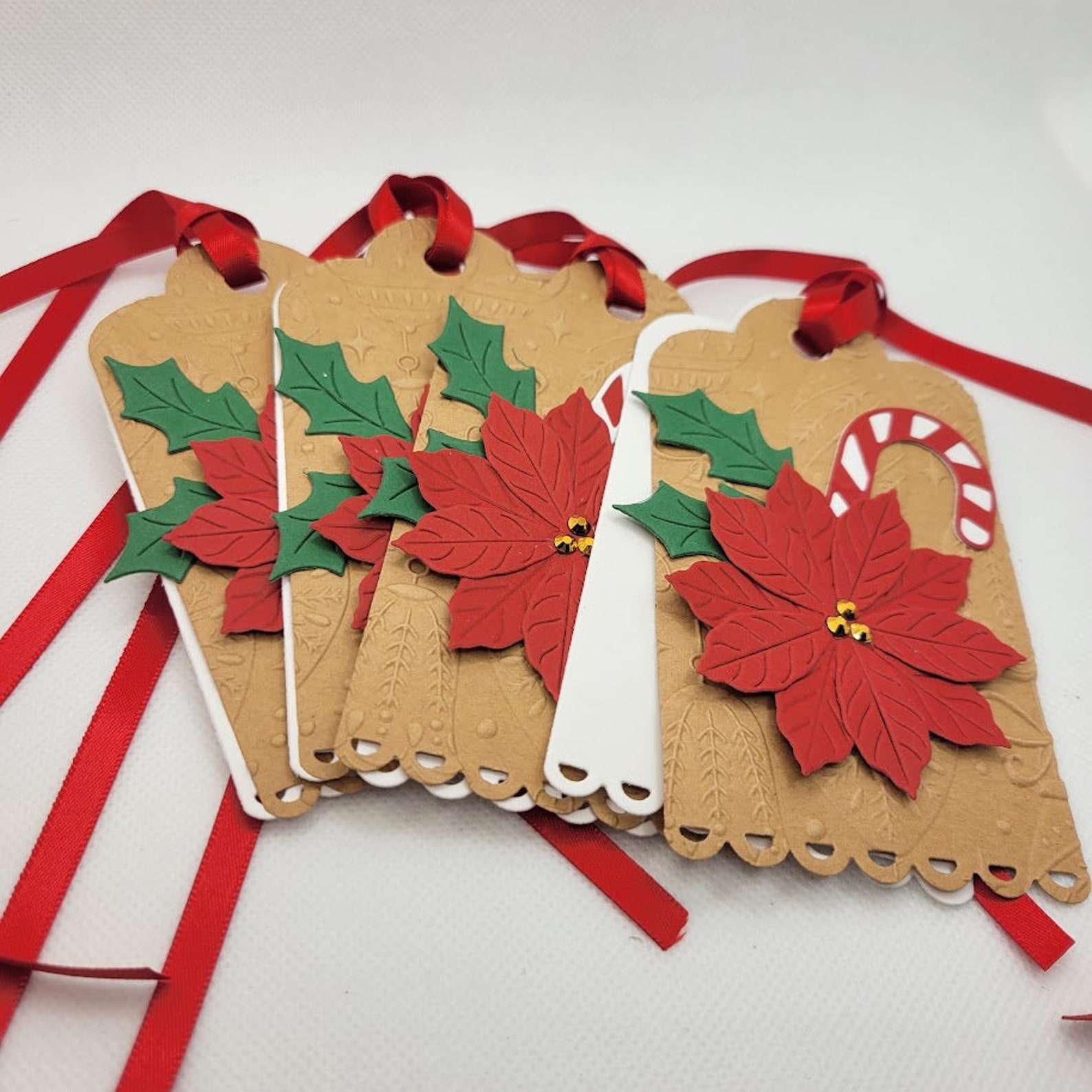 Gift Tag Set, Handmade Gift Tags, to Froms, Poinsettia Tags, Candy Cane ...