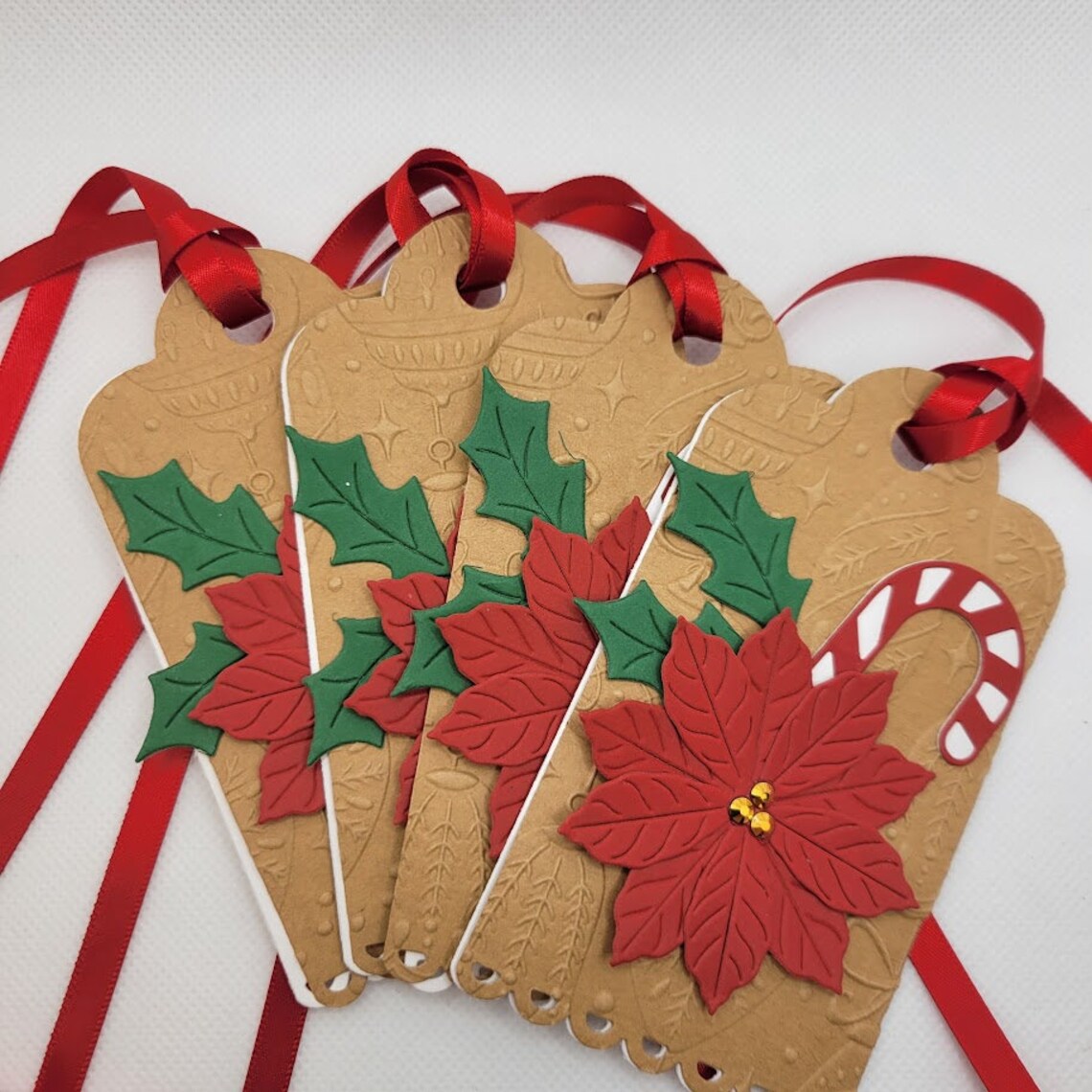 Gift Tag Set, Handmade Gift Tags, to Froms, Poinsettia Tags, Candy Cane ...